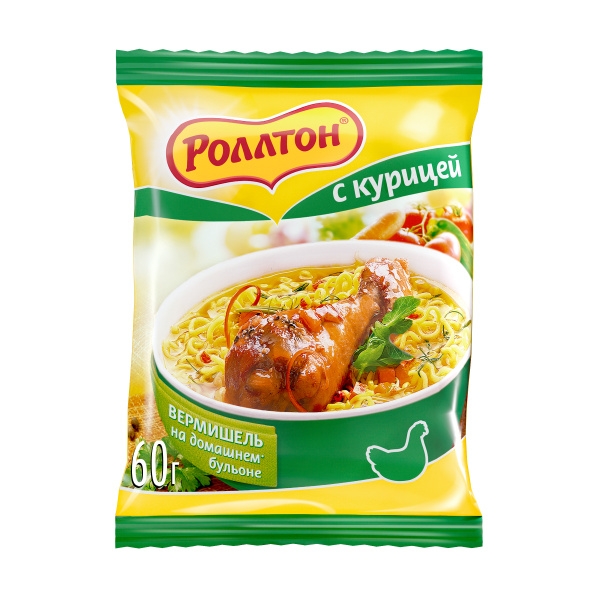 Лапша быстрого приготовления Роллтон Домашний бульон с курицей, 60 г ...