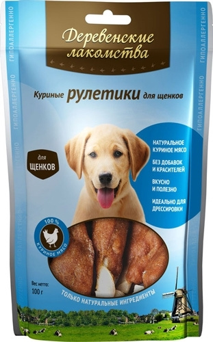 Деревенские лакомства для щенков Куриные рулетики 90г - купить с ...