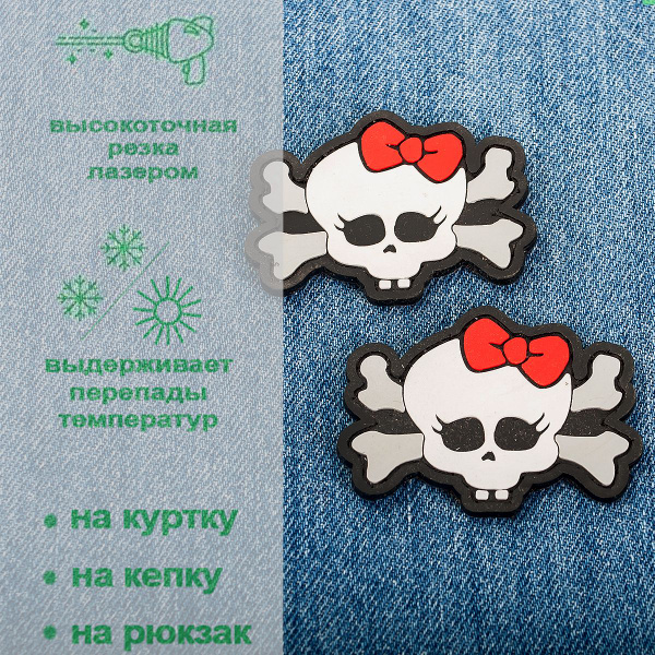 Патчи (нашивки на одежду) Черепушка 3D на липучке 6,5х4,5 - 2 шт ...