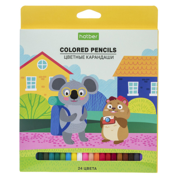 Карандаши цветные Hatber "ECO" 24 цв. -Каникулы- заточенные в картонной коробке с европодвесом ...