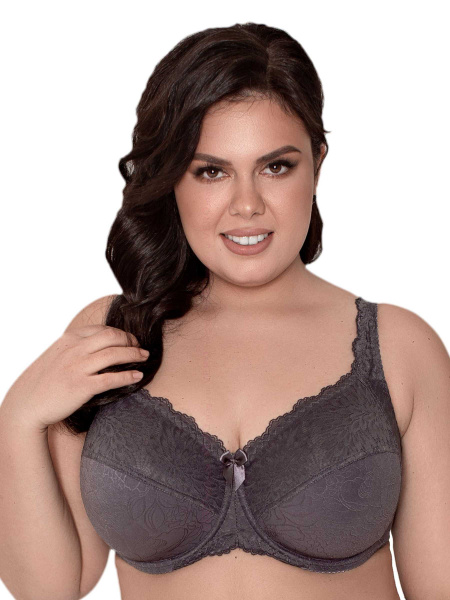Бюстгальтер Женский Lady Lux мягкая чашка на каркасе, размер 85F серый Микрофибра, Кружево ...