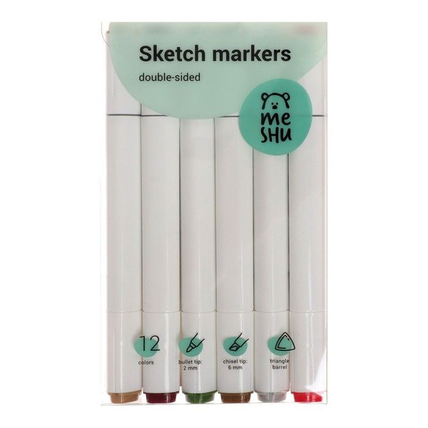 Набор маркеров худож MESHU 12цв. цвета леса (2ст:пулевид2.0/клин6.0) MS ...