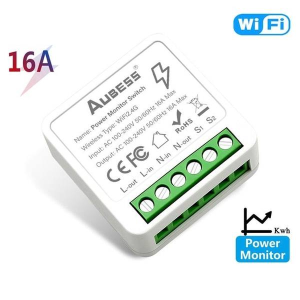 Мини переключатель с монитором мощности Wifi реле Tuya Mini Smart Switch Wi Fi 16a Алиса Alexa