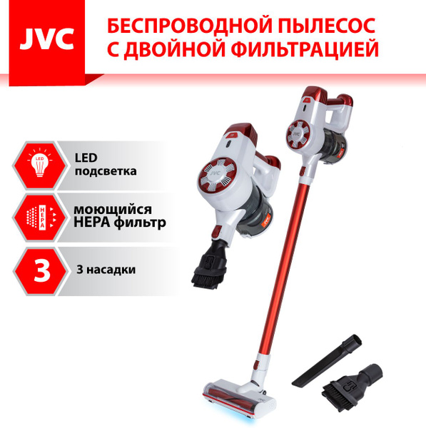 Пылесос для дома JVC JH-VS120 вертикальный беспроводной 2 в 1 с двойной ...
