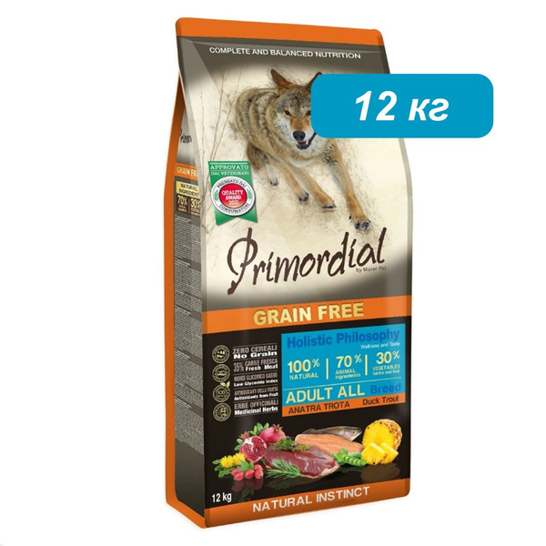 Сухой корм для собак Primordial Grain Free, беззерновой, форель и утка ...