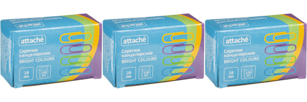 Attache Скрепки Bright Colours 28 мм 100 шт, 3 уп - купить с доставкой по выгодным ценам в ...
