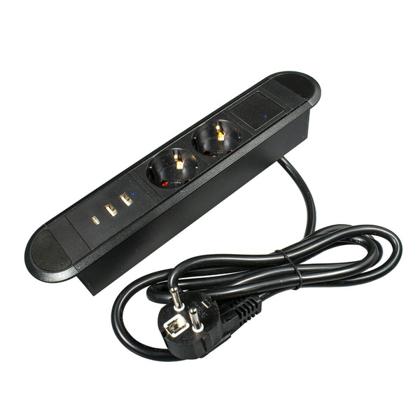 Встраиваемая врезная розетка для стола на 2 EURO розетки, USB Type A ...