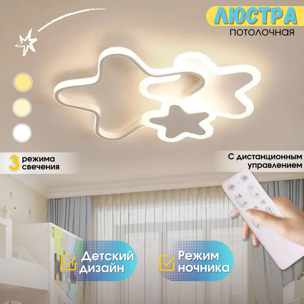 Светильник светодиодный детский потолочный с пультом управления, Люстра ...