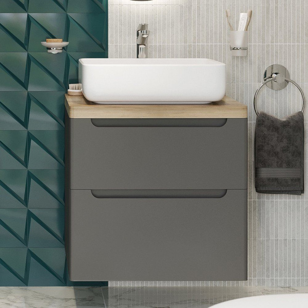 Тумба с раковиной STWORKI Берген 60 подвесная, 59, 5 см, накладная, с ящиками, прямоугольная, в ...