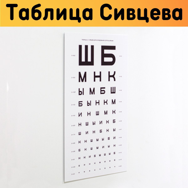 Таблица Сивцева для проверки зрения, 500х300 мм, крепеж в комплекте ...
