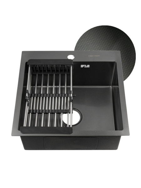 Мойка врезная 50х50 см, ГРАФИТ, ДЕКОР, толщина 3,0х0,8 мм, глубина 200 ...