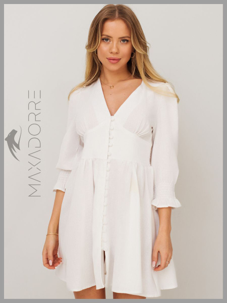 Платье Женский MAXADORRE белый Повседневный Три четверти Хлопок Декоративные пуговицы, размер 46 ...