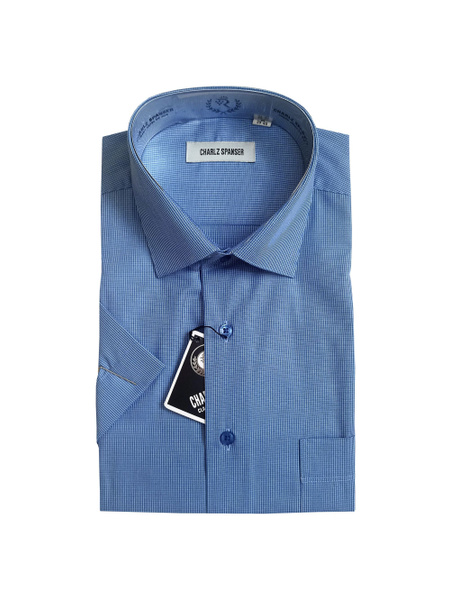 Рубашка Мужской Charlz Spanser синий Короткий Карманы Клетка, размер 56 ...