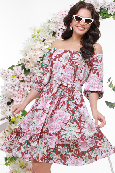 Платье с крупным цветочным принтом DStrend, Женский, Лето, размер 48, материал Вискоза — купить ...