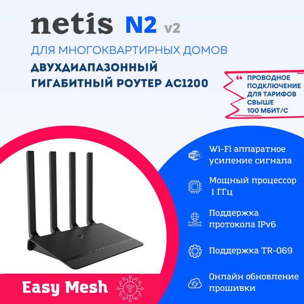 Роутер Netis N2, черный, 2.4 ГГц, 5 ГГц купить по низкой цене с доставкой в интернет-магазине ...