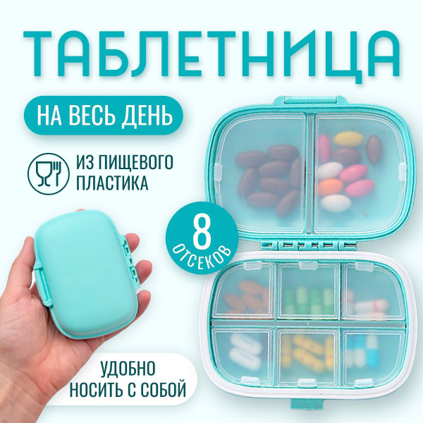 Таблетница органайзер для таблеток мини контейнер на день, бирюзовая ...