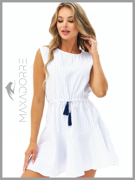 Maxadorre. Платье женское летнее короткое мини свободное вечернее в полоску легкое белое, на ...