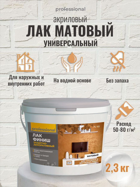 Лак акриловый PROFESSIONAL матовый 2,3кг, лак универсальный, лак ...