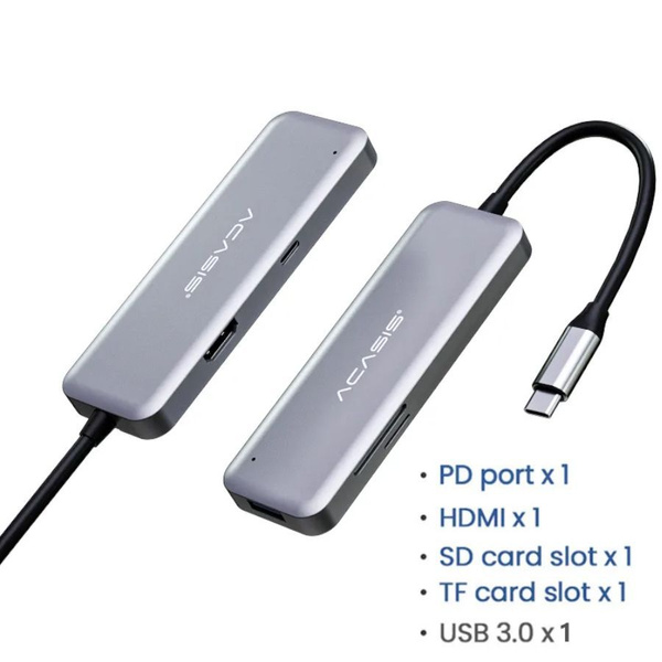 Хаб-USB Acasis CM005 5-в-1 Type C на HDMI 4K, USB 3.0 кардридер для SD ...