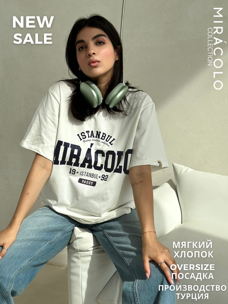Футболка MIRACOLO, размер 42, цвет темно-синий, белый, Хлопок 90% ...