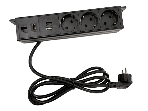 Настольный встраиваемый блок на 3 розетки, USB, Type-C, RJ45, HDMI ...