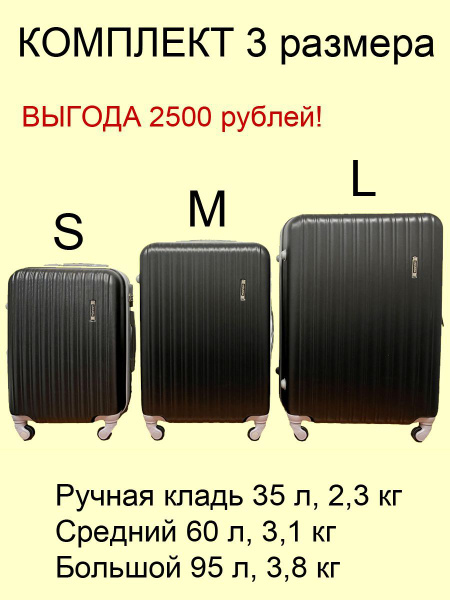 Комплект чемоданов Ananda 3 шт - S, M, L, черный - купить с доставкой ...