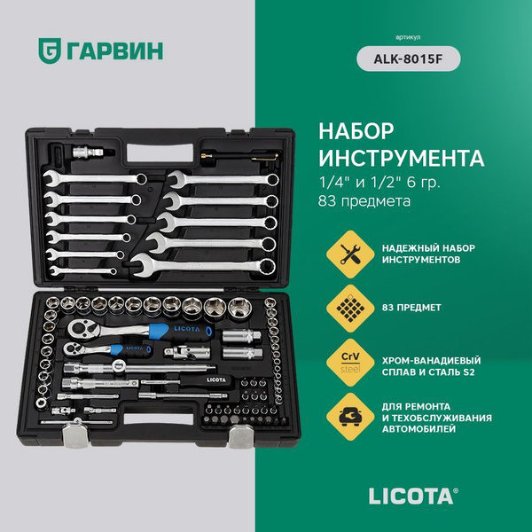 Licota ALK-8015F Набор инструмента 1/4 и 1/2 6 гр. 83 предмета - купить ...