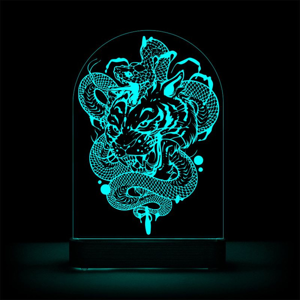 Купить VALONI Ночник 3D На подставке ЧЕРНЫЙ камень - Тигр и змея ...