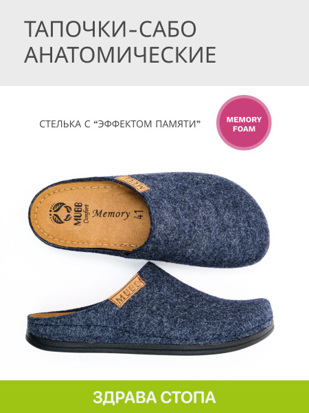 Тапочки Мужской MUBB, размер 41 8 темно-синий Анатомическая стелька Сербия Без каблука Без ...