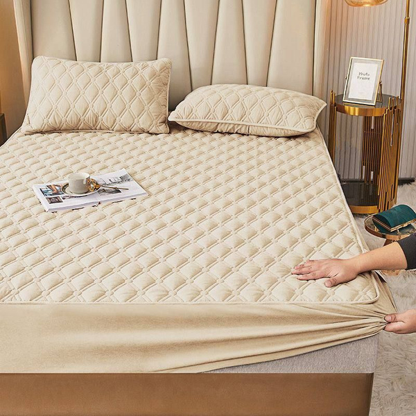 Наматрасник 90х200 на резинке стеганный с бортом, хлопок, сатин, мягкий, на матрас высотой до 30 ...