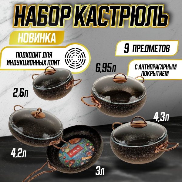 OMS Набор посуды для приготовления, 9 предм. купить на OZON по низкой ...