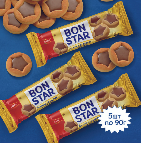 BON STAR Печенье сахарное с шоколадной глазурью 90г х 5шт - купить с ...