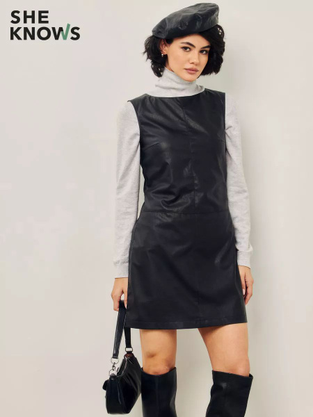 Сарафан кожаный короткий, Женский, На любой сезон, размер 42, материал ...