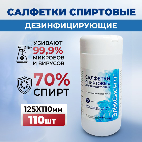 Спиртовые салфетки антисептические медицинские ЭликСи 110 штук ...