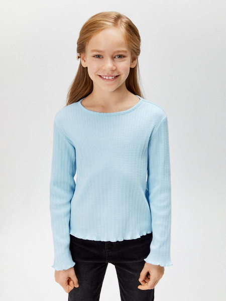Лонгслив Девочки Acoola голубой Длинный, размер 104 Трикотаж прямой Однотонный Повседневный Без ...