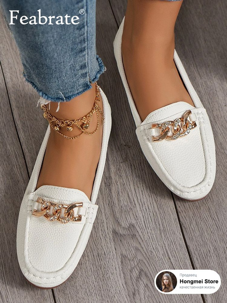 Мокасины Женский Feabrate белый, размер 41 Без застёжки Лето Закрытый нос, Круглый нос купить c ...