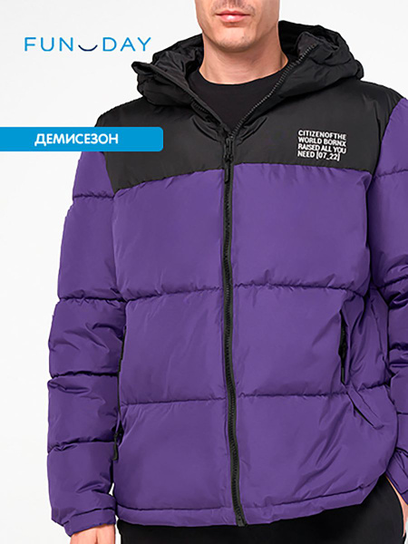 Куртка Мужской FUNDAY Капюшон, Карманы фиолетовый Текстиль, размер 52, 54 Длинный Демисезон ...