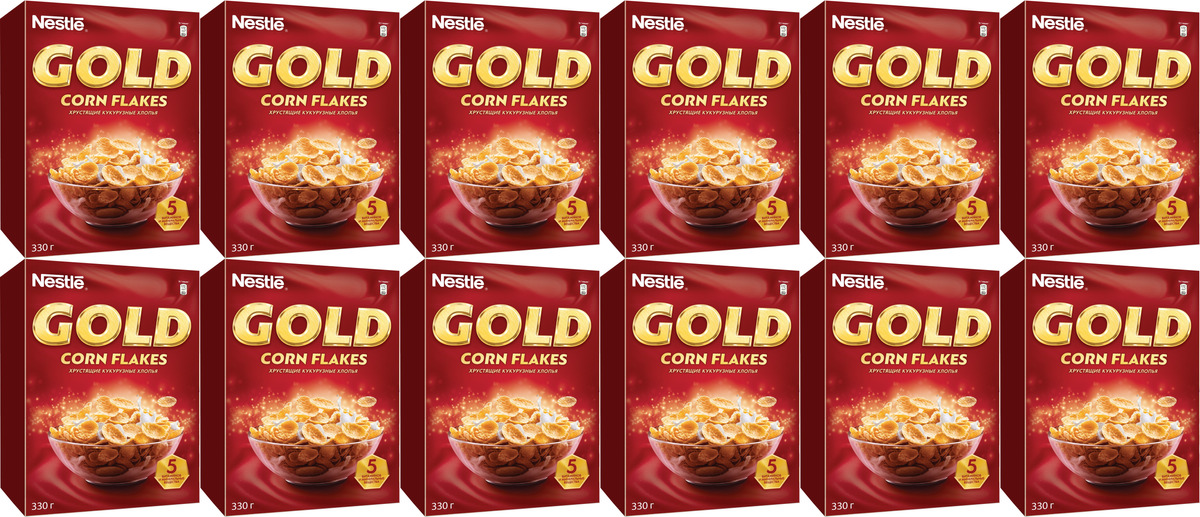 Хлопья Nestle Gold Corn Flakes кукурузные 330 г, комплект: 12 упаковок ...
