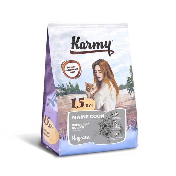 Корм Karmy сухой корм для взрослых кошек старше 1 года породы мейкун, с ...