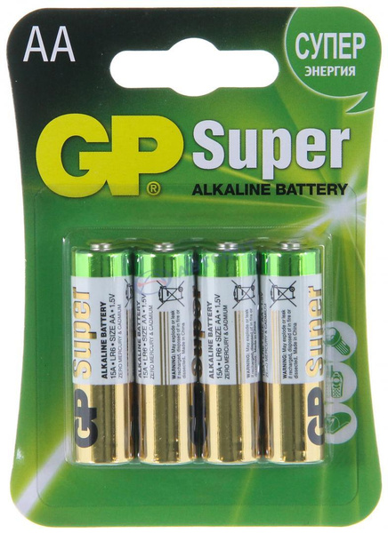 Батарейка GP LR6 SUPER ALKALINE 15A-2CR 4 (блистер 4 шт.) АА купить на ...