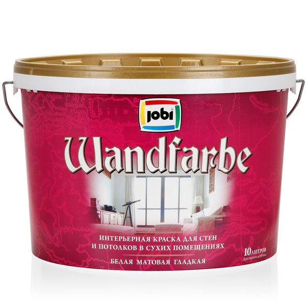 Краска JOBI Wandfarbe, Акриловая, Матовое покрытие, белый - купить в ...