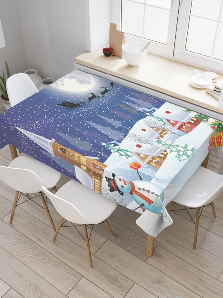 Скатерть прямоугольная на кухонный стол JoyArty "Новогодний вечер" из оксфорда, 180x145 см ...