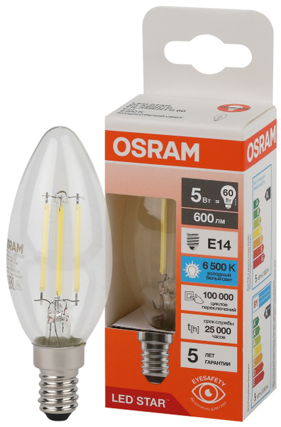 Лампочка светодиодная филаментная OSRAM LED STAR CL B60 5W/865 220-240V FIL CL E14 купить на ...
