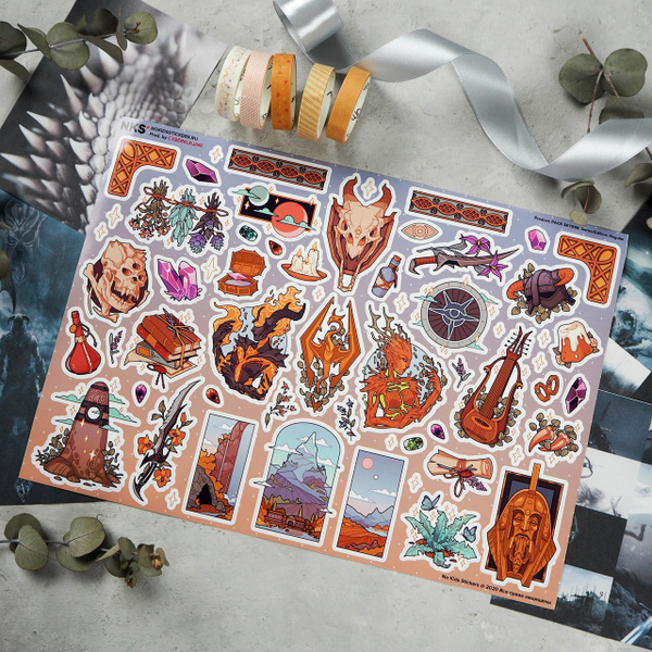 Набор наклеек А4 Pack Skyrim, виниловые стикеры, No Kids Stickers ...