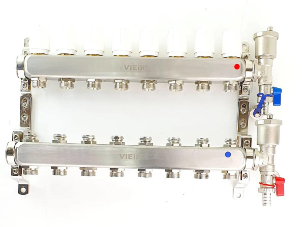 Коллектор для радиаторов 8 контура в сборе распеределительный 1"x3/4" VIEIR - купить в интернет ...