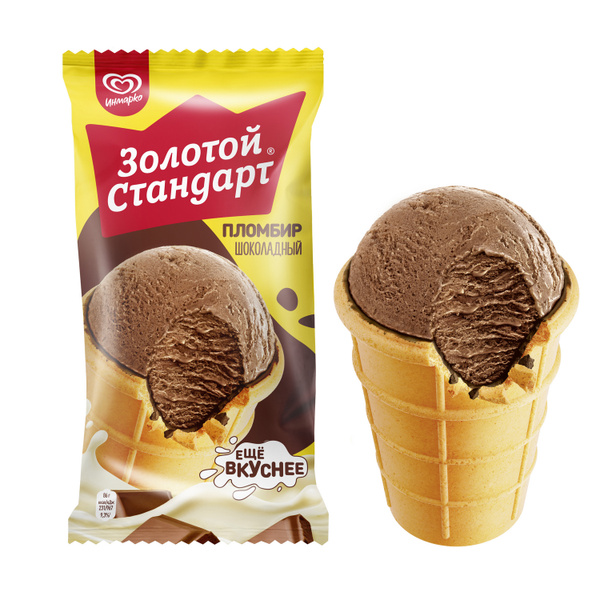 Золотой Стандарт мороженое пломбир в вафельном стаканчике Шоколадный 86 ...