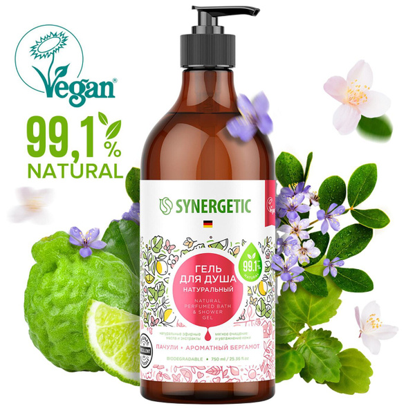Synergetic / Гель для душа Synergetic Пачули и ароматный бергамот 750мл ...