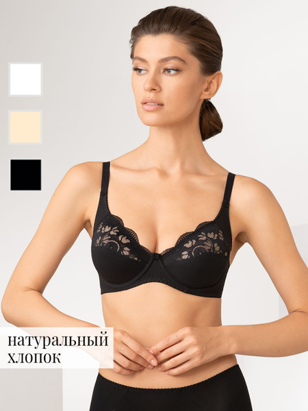 Бюстгальтер Женский millena, размер 80C черный Хлопок Повседневный Россия Крючки Однотонный ...