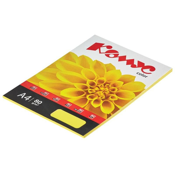 Бумага цветная для печати Комус Color желтая интенсив (А4, 80 г/кв.м ...