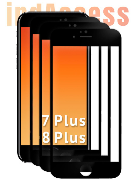 Защитное стекло на Айфон 7 Plus 8 Plus, черное/ indAccess/ 3 шт ...